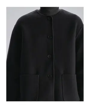 THE ROW Collarless Button-up Coat In Double-faced Wool And Cashmere - Black