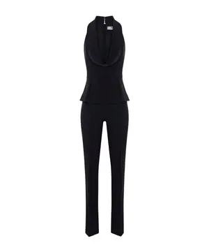 Elisabetta Franchi Jumpsuit In Lightweight Crepe And Satin - Black