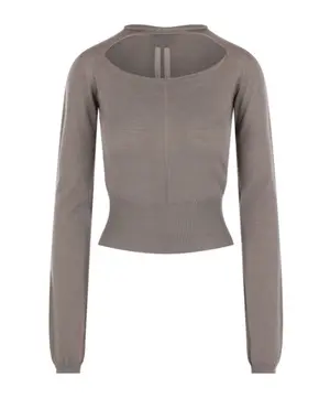 Rick Owens Slashed Cropped Sweater In Wool - Grey
