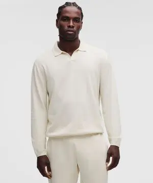 Lululemon Cotton-blend Knit Long-sleeve Polo Shirt - Light Ivory