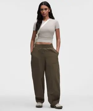 Lululemon Crinkle Nylon Mid-rise Barrel-leg Pant - Olive Brown