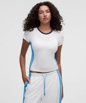 Lululemon Swiftly Tech Short-sleeve Shirt 2.0 Waist Length - White/ocean Wave/true Navy