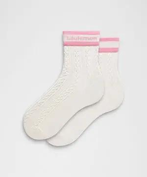 Lululemon Cable Knit Quarter Socks - Coconut Ivory/candy Cloud