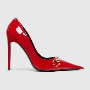 Gucci Patent Leather Horsebit Pointed Toe Stiletto Pumps - Red