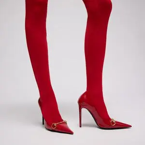 Gucci Patent Leather Horsebit Pointed Toe Stiletto Pumps - Red