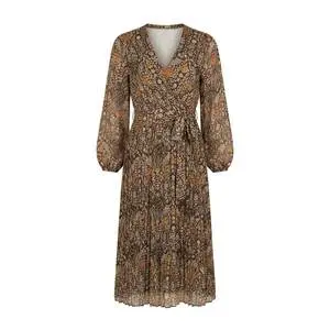 YUMI Ditsy Floral Pleated Midi Wrap Dress - Brown