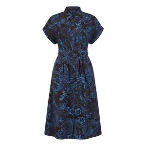 YUMI Paisley Print Belted Midi Shirt Dress