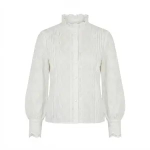 YUMI Floral Cotton Shirt With Lace Details - White