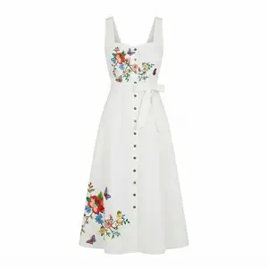 YUMI Embroidered Cotton Midi Dress - White