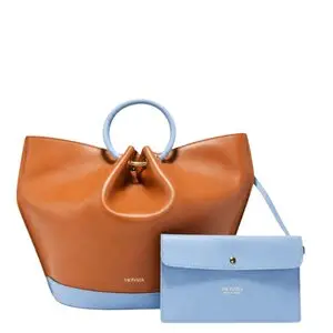 SAONARA BRAND Capazo Bag Caramel Blue Sky Leather - Brown
