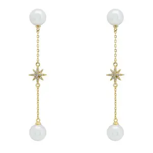 LATELITA White / Gold Falling Star Pearl Drop Earrings Gold - White/gold