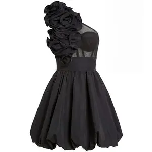 Mac Duggal One Shoulder Ruffled Bubble Hem Mini Dress