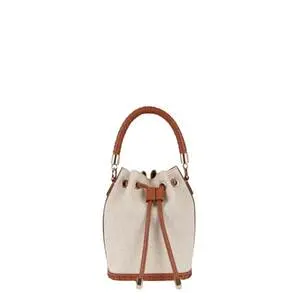 SAONARA BRAND Mini Bucket Bag Linen Caramel Leather - Black/brown
