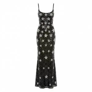 Mac Duggal Star Embellished Sleeveless Open Back Sequin Gown