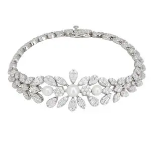 LATELITA Empress Pearl Petal Tennis Bracelet In Sterling Silver With Simulated Diamonds And Majorica Pearls - Silver/white