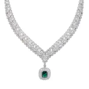 LATELITA Green / White / Silver Countess Statement Emerald Necklace Silver - Green/white/silver
