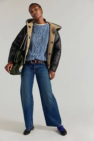 Free People Frankie Cable Knit Cotton Sweater - Blue Quartz