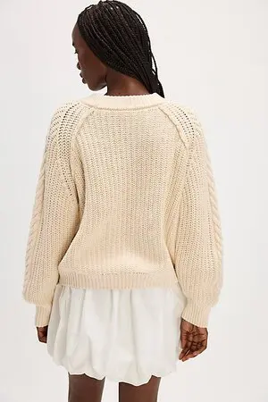 Free People Frankie Cable Knit Cotton Sweater - Cream