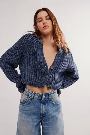 Free People Sweet Nothing Cotton Cardigen - Navy
