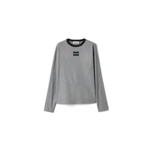 Miu Miu Long-sleeved Cotton Jersey T-shirt - Gray/black