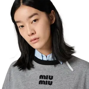 Miu Miu Long-sleeve Cotton Jersey T-shirt - Gray/black