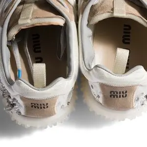 Miu Miu Bubble Embroidered Technical Fabric And Suede Sneakers