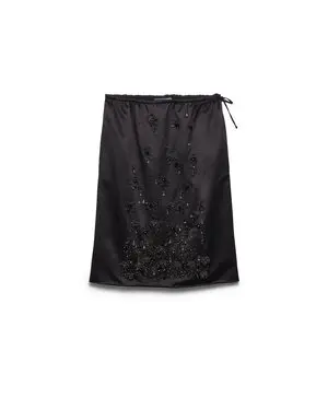 Prada Satin Skirt With Embroidery - Black