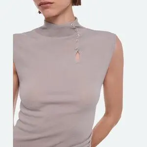 Helmut Lang Button Turtleneck Tank - Light Grey