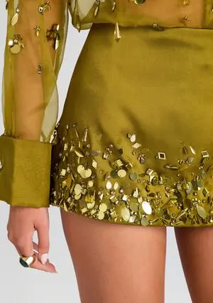 Retrofete Quilted Embroidered Mini Skirt