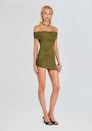 SEROYA Deniz Mesh Mini Dress - Olivewood