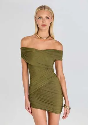 SEROYA Deniz Mesh Mini Dress - Olivewood