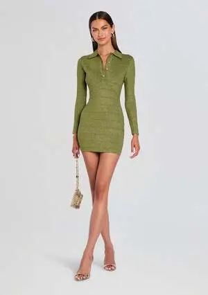 Retrofete Siona Metallic Bandage Knit Dress - Metallic Basil