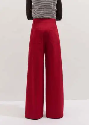 ME+EM High Waisted Wide Leg Trousers - Deep Carmine Red