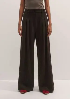 ME+EM Pinstripe Wide-leg Tailored Trousers - Chocolate/caramel