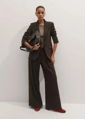 ME+EM Pinstripe Wide-leg Tailored Trousers - Chocolate/caramel