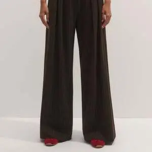 ME+EM Pinstripe Wide-leg Tailored Trousers - Chocolate/caramel
