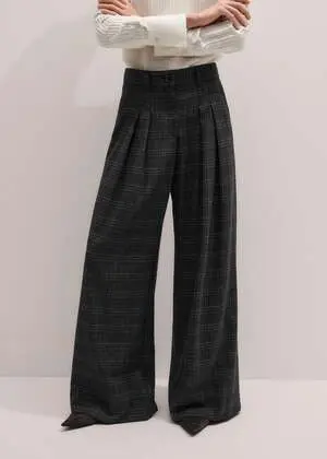 ME+EM Wide Leg Check Trousers - Charcoal
