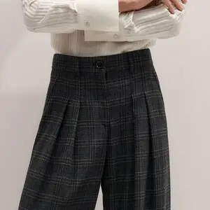 ME+EM Wide Leg Check Trousers - Charcoal