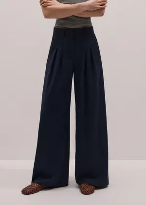 ME+EM Pinstripe Pleat Front Wide Leg Trousers
