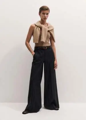 ME+EM Wide-leg Pinstripe Wool Blend Trousers - Black