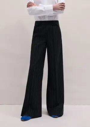 ME+EM Wide-leg Pinstripe Wool Blend Trousers - Black
