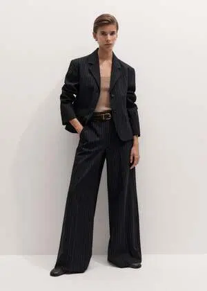 ME+EM Wide-leg Pinstripe Wool Blend Trousers - Black