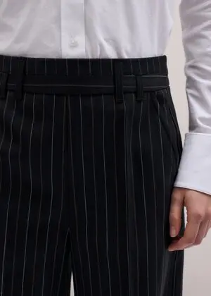 ME+EM Wide-leg Pinstripe Wool Blend Trousers - Black