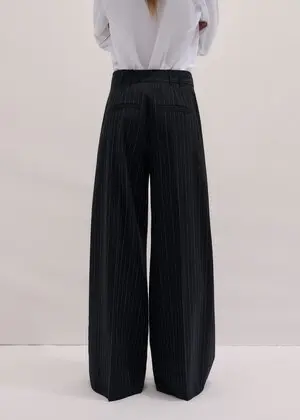 ME+EM Wide-leg Pinstripe Wool Blend Trousers - Black