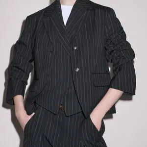 ME+EM Wide-leg Pinstripe Wool Blend Trousers - Black
