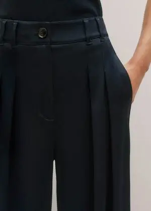 ME+EM Double Pleat Wide-leg Satin Crepe Trousers - Midnight Navy