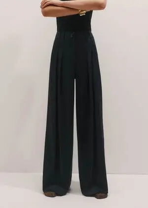 ME+EM Double Pleat Wide-leg Satin Crepe Trousers - Midnight Navy