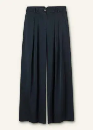 ME+EM Double Pleat Wide-leg Satin Crepe Trousers - Midnight Navy