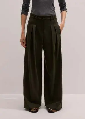 ME+EM Olive Green Wide-leg Double Pleat Trouser - Intense Olive