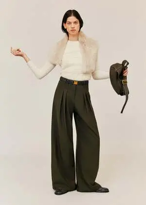 ME+EM Olive Green Wide-leg Double Pleat Trouser - Intense Olive